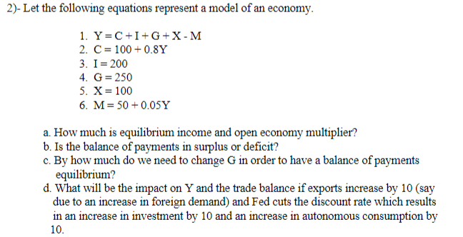 Solved 2). Let the following equations represent a model of | Chegg.com
