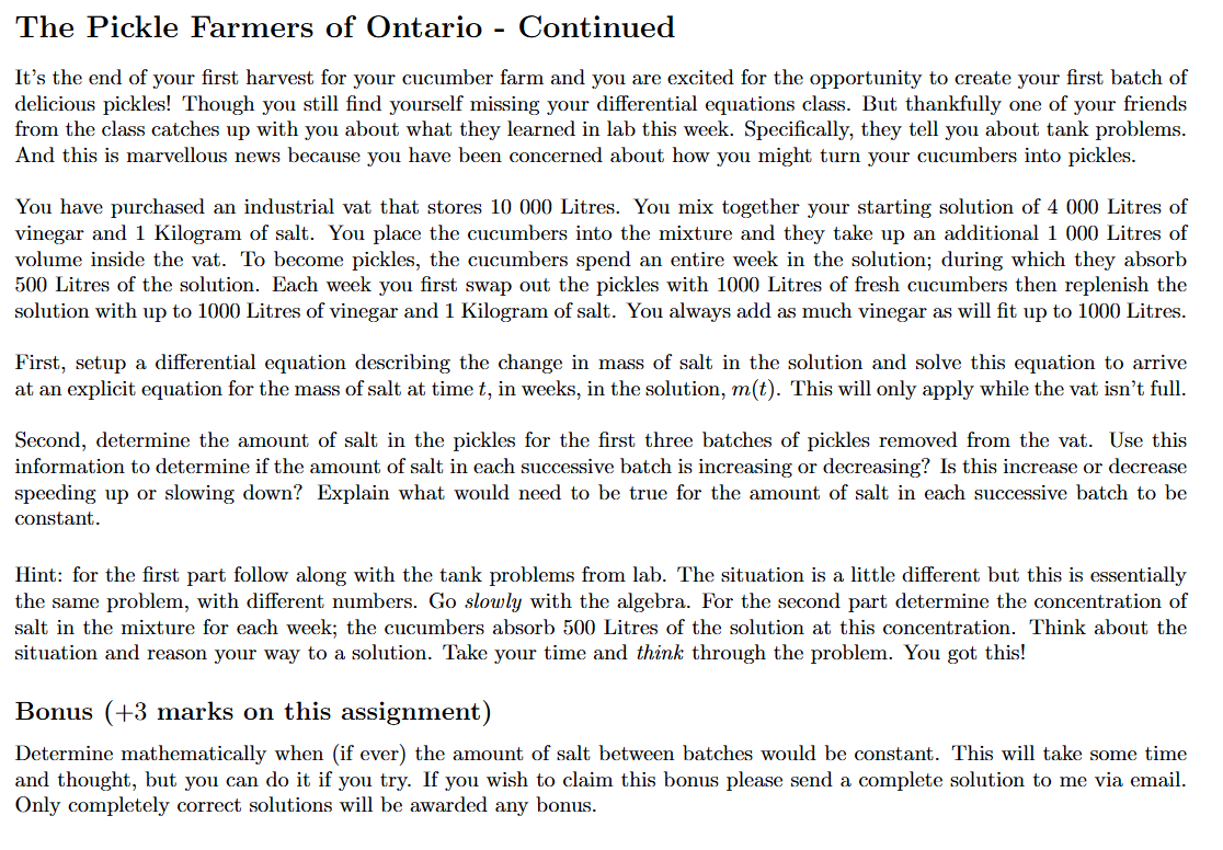 Solved The Pickle Farmers of Ontario - ﻿ContinuedIt's the | Chegg.com