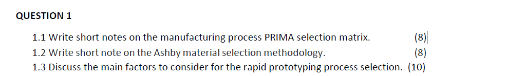 Solved QUESTION 1 1.1 Write short notes on the manufacturing | Chegg.com