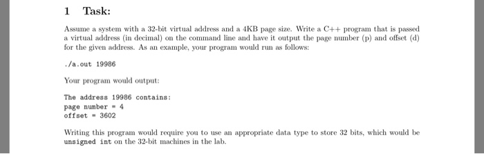 Solved 1 Task: Assume a system with a 32-bit virtual address | Chegg.com