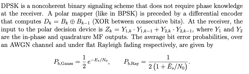 Solved Dpsk Is A Noncoherent Binary Signaling Scheme That 