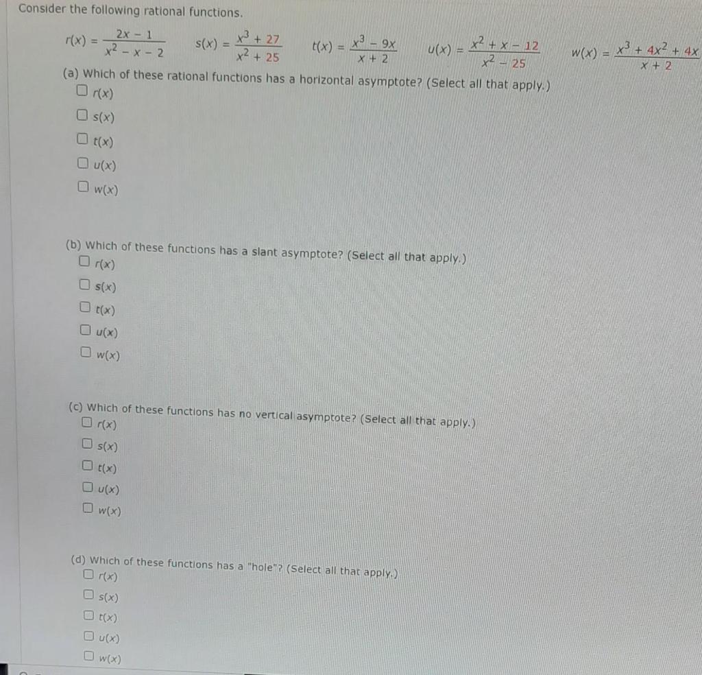 Solved Consider the following rational functions. 2x - 1 x + | Chegg.com