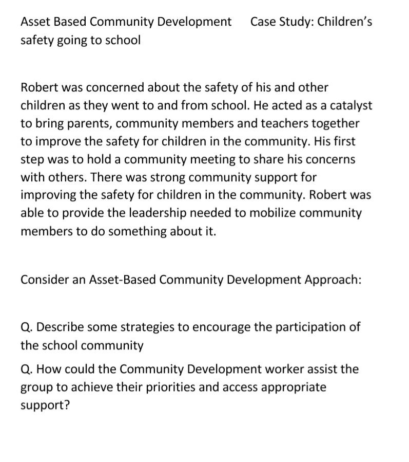 Solved Asset Based Community Development Case Study: | Chegg.com