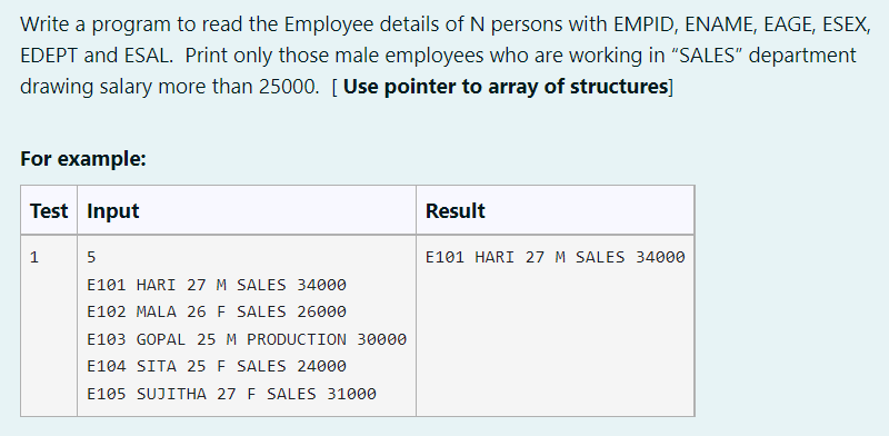 Solved Write a program to read the Employee details of N | Chegg.com