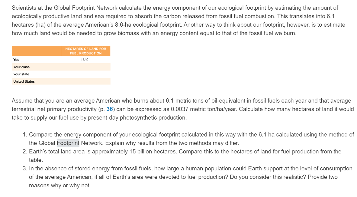 Solved Scientists at the Global Footprint Network calculate | Chegg.com
