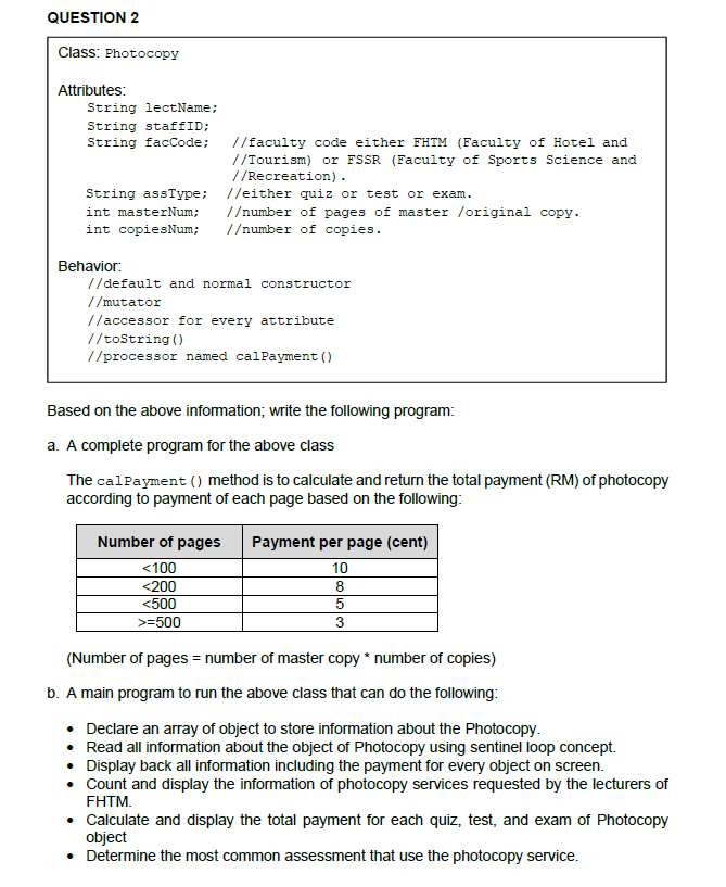 Solved QUESTION 2 Class: Photocopy Attributes: String | Chegg.com