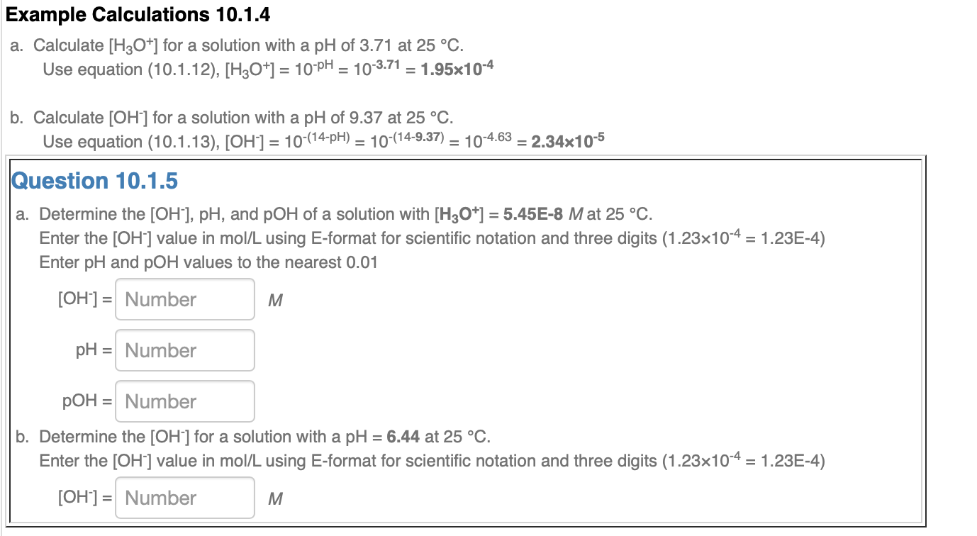 Solved Example Calculations 10.1.4 a. Calculate [H3O+]for a | Chegg.com