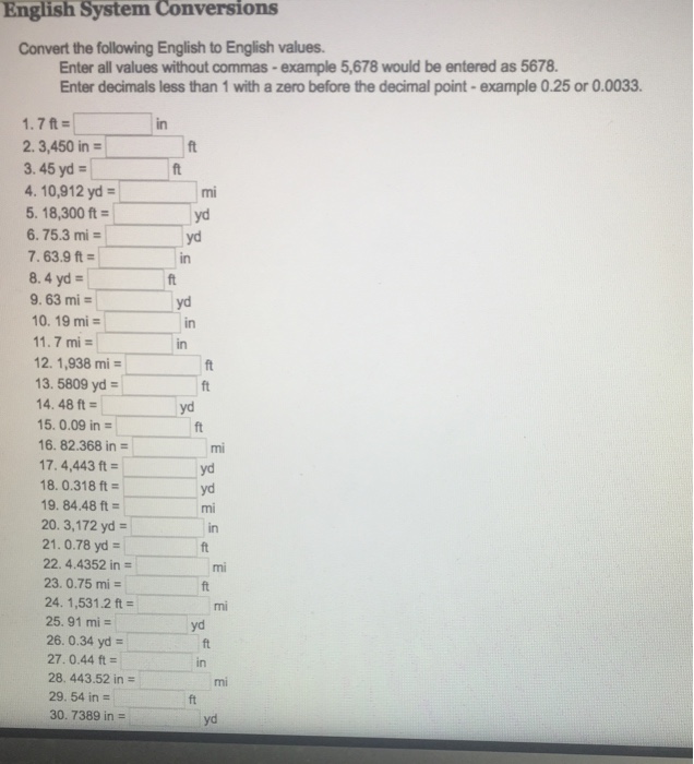 Solved Conversion of Metric units to English and English to | Chegg.com