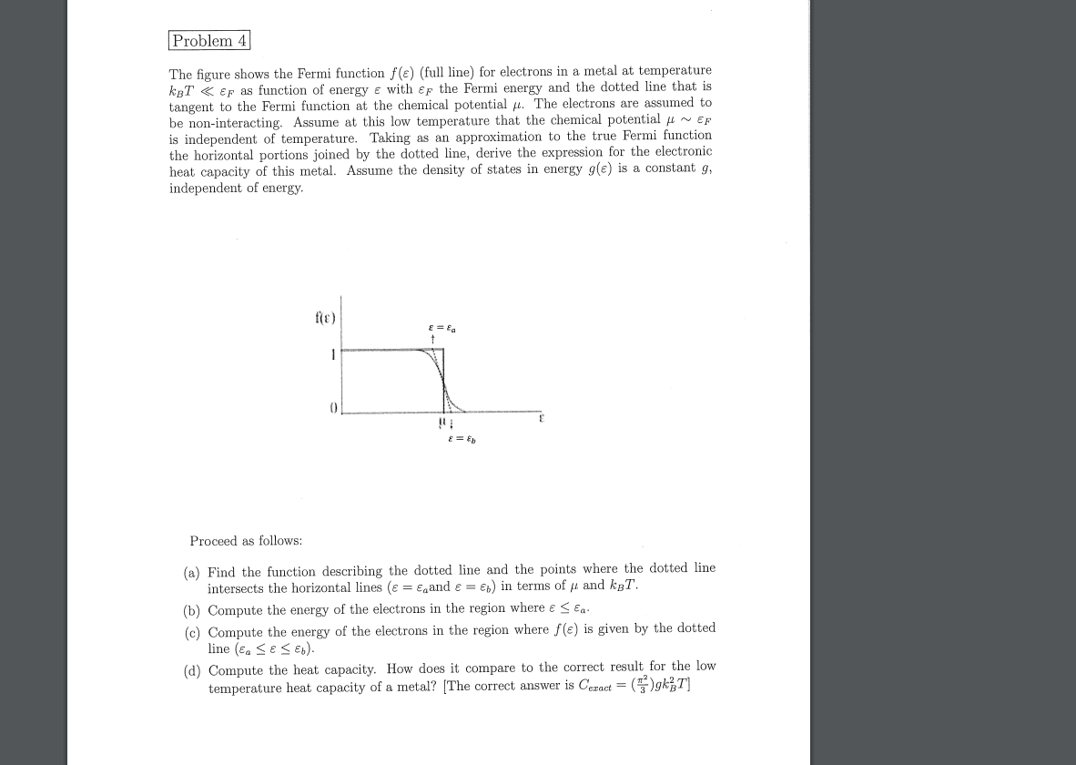 Solved Problem 4 The figure shows the Fermi function f(€) | Chegg.com