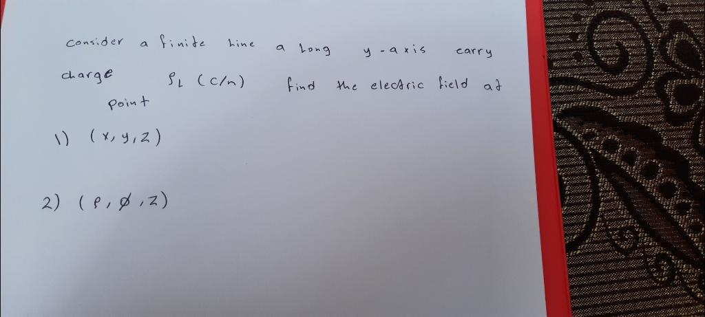 Solved consider a finite line a long y-axis earry charge | Chegg.com