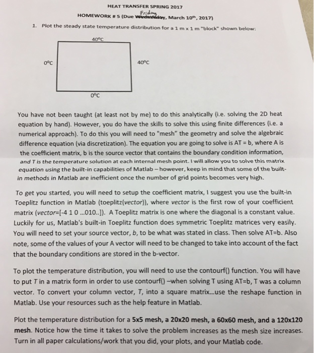 Plot the steady state temperature distribution for a | Chegg.com