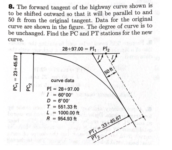 Solved 8. The forward tangent of the highway curve shown is | Chegg.com