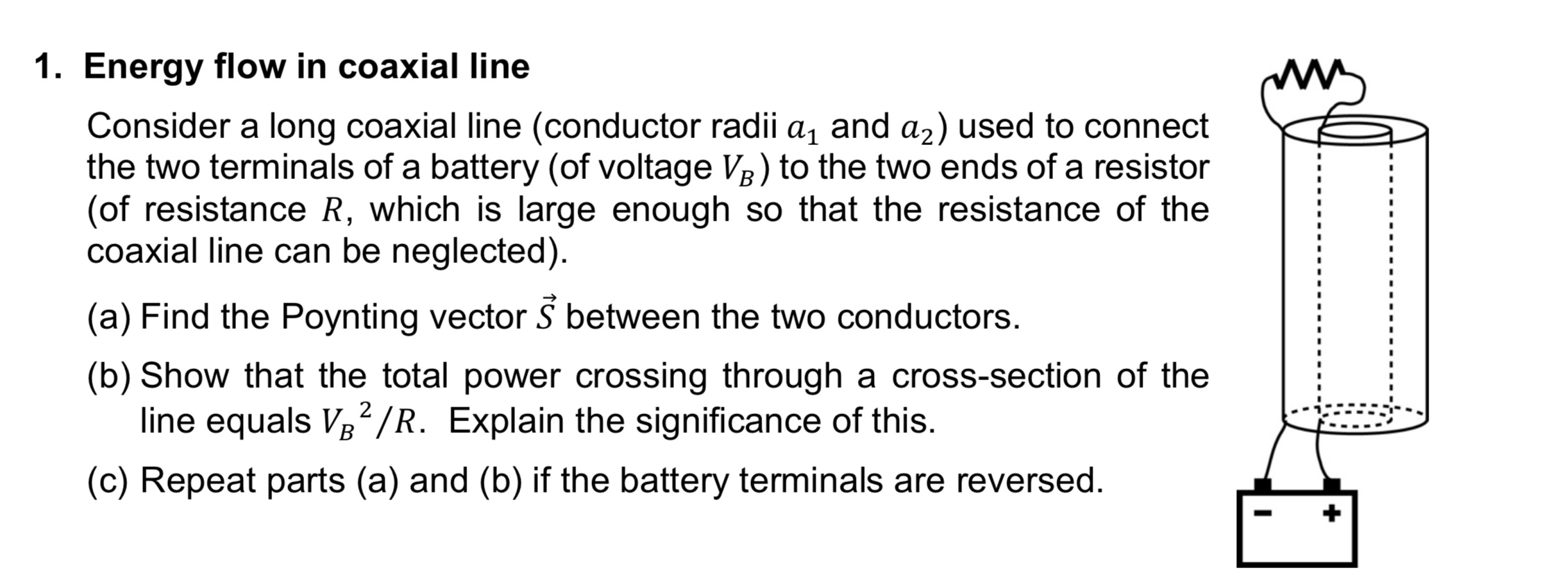 Solved 1. Energy flow in coaxial line Consider a long | Chegg.com