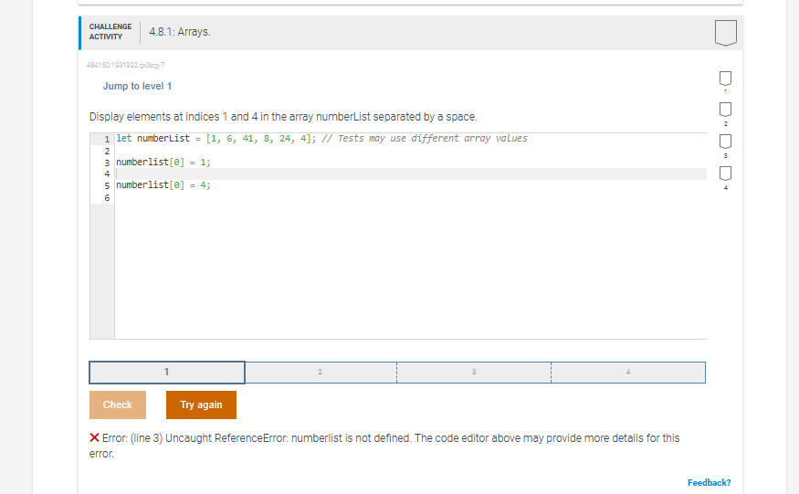 Solved X Error: (line 3) Uncaught ReferenceError: numberlist | Chegg.com