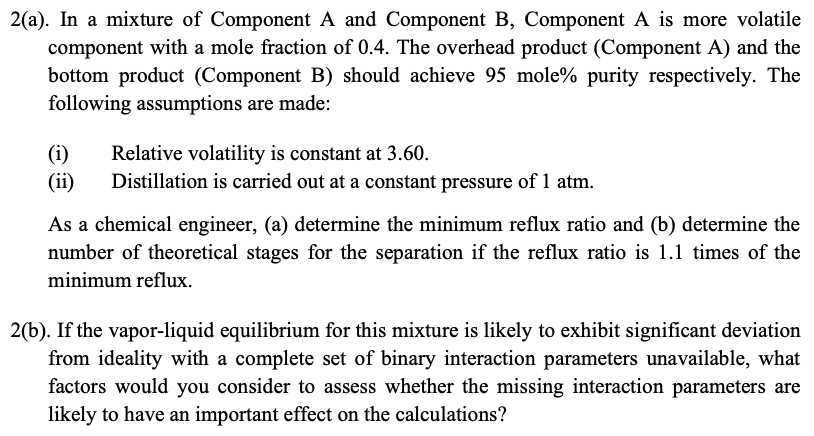 2(a). In a mixture of Component A and Component B, | Chegg.com