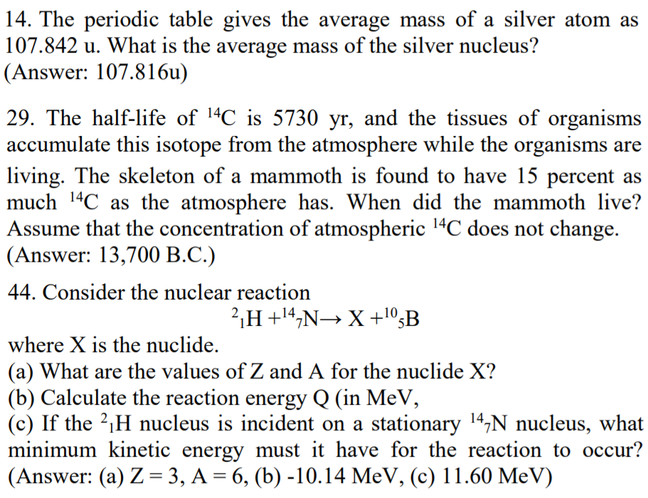 Solved 14. The periodic table gives the average mass of a | Chegg.com