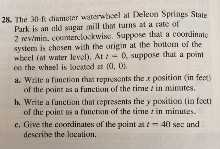Solved 28. The 30-ft diameter waterwheel at Deleon Springs | Chegg.com