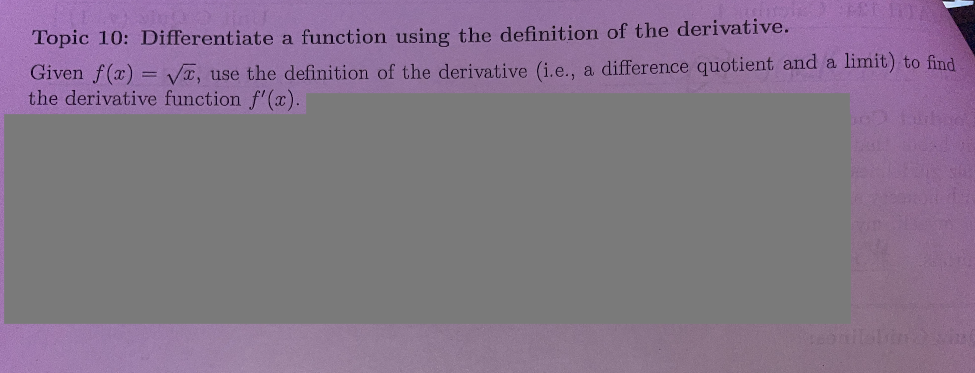 Solved Topic 10: Differentiate a function using the | Chegg.com