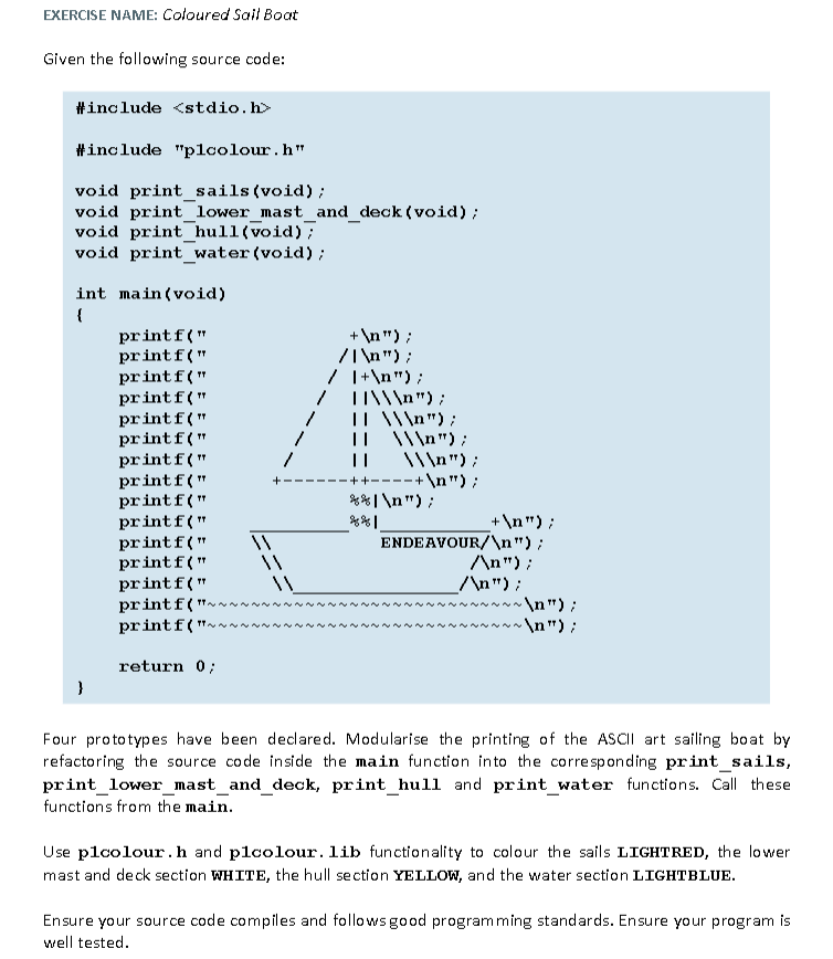 Solved EXERCISE NAME: Coloured Sail Boat Given the following | Chegg.com