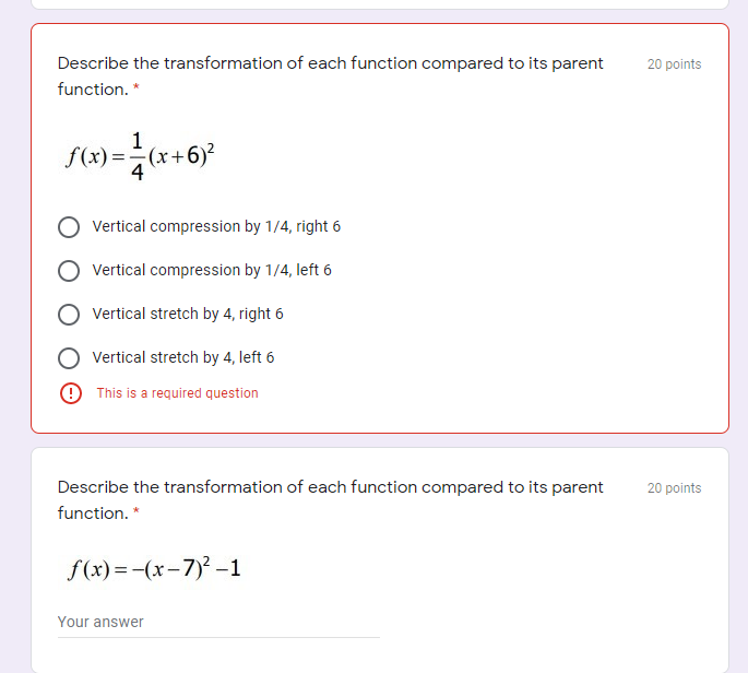 Solved 20 points Describe the transformation of each | Chegg.com