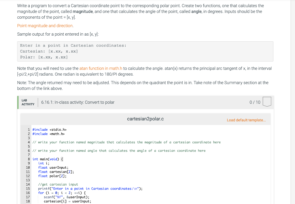 Solved Write A Program To Convert A Cartesian Coordinate