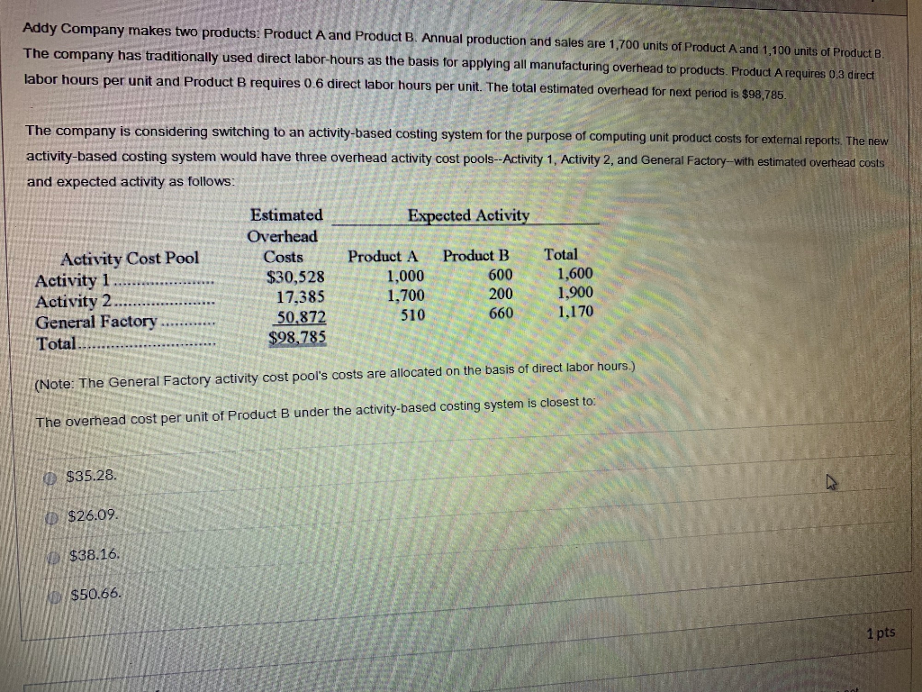 Solved Addy Company makes two products: Product A and | Chegg.com