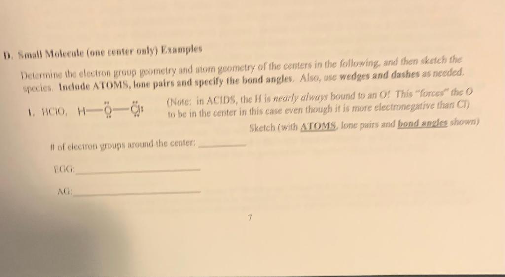 Solved D. Small Molecule (one center only) Examples | Chegg.com