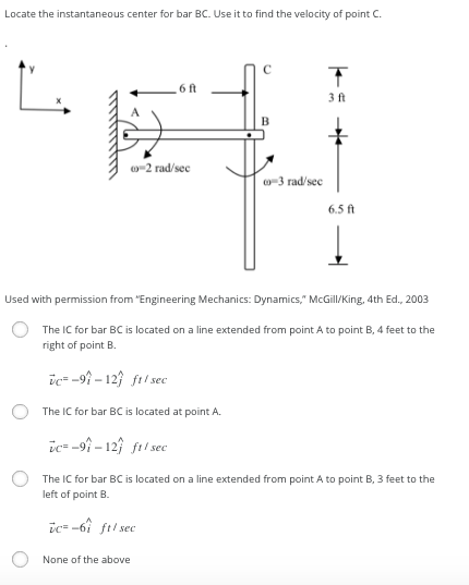 Solved Locate the instantaneous center for bar BC. Use it to | Chegg.com