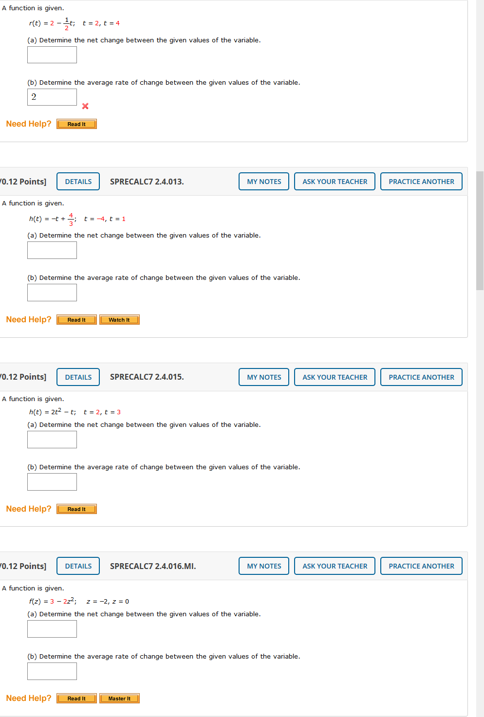 Solved A function is given. r(t) = 2 - 2t; t = 2, t = 4 (a) | Chegg.com