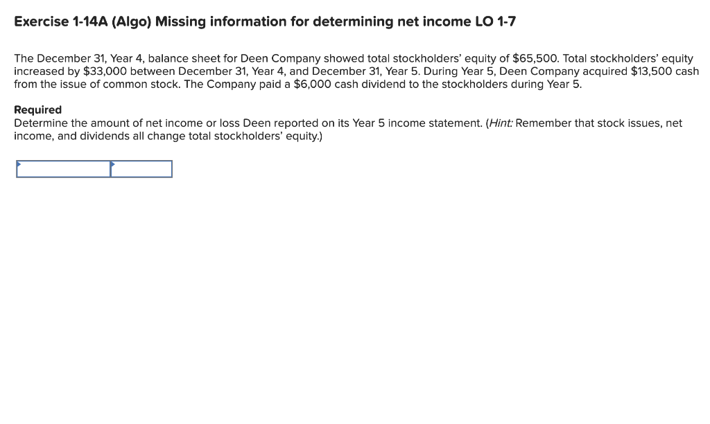 Solved Exercise 1-14A (Algo) Missing information for | Chegg.com