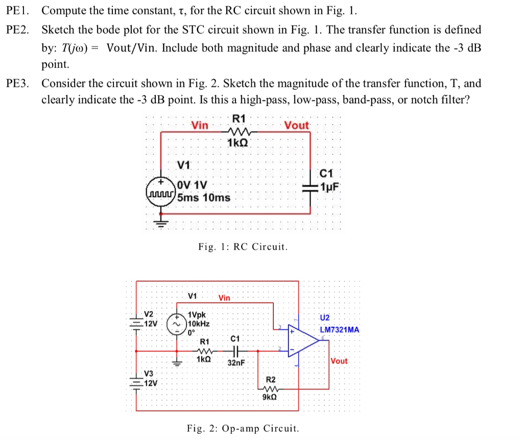 PE1. Compute the time constant, t, for the RC circuit | Chegg.com