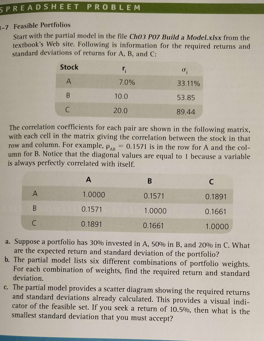 Solved -7 Feasible Portfolios Start with the partial model | Chegg.com