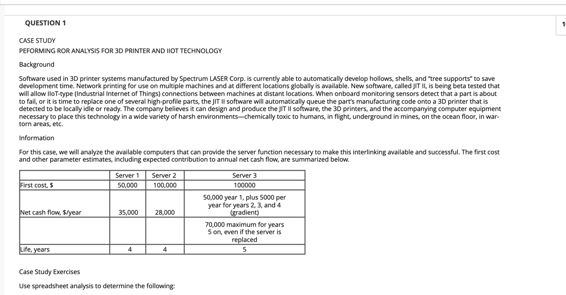 Solved QUESTION 1 1 CASE STUDY PEFORMING ROR ANALYSIS FOR 3D | Chegg.com