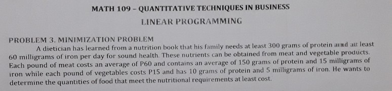 Solved MATH 109-QUANTITATIVE TECHNIQUES IN BUSINESS LINEAR | Chegg.com