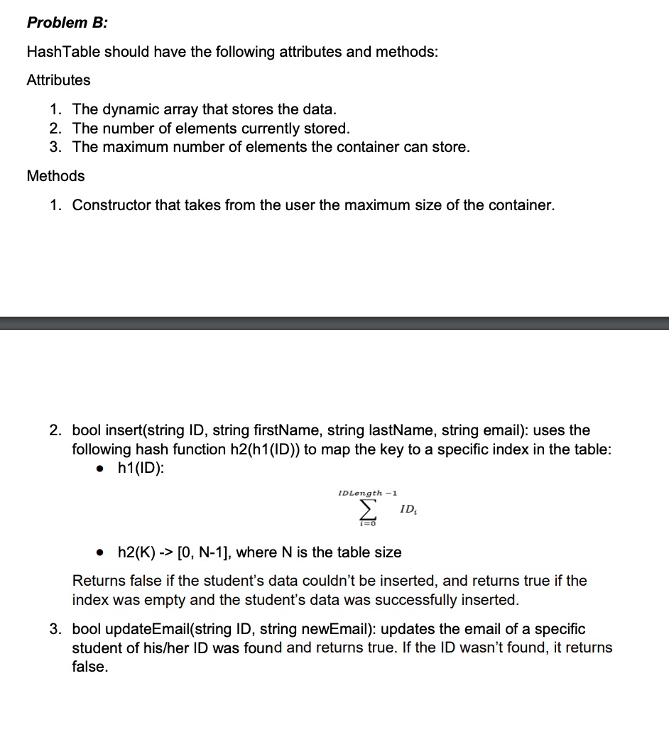 Solved Problem B: HashTable should have the following | Chegg.com