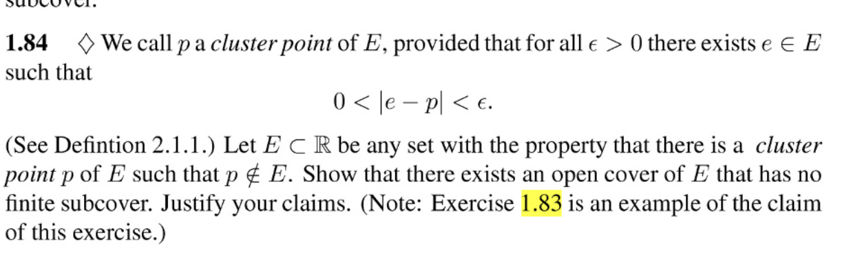Solved 1.84 ⋄ We call p a cluster point of E, provided that | Chegg.com