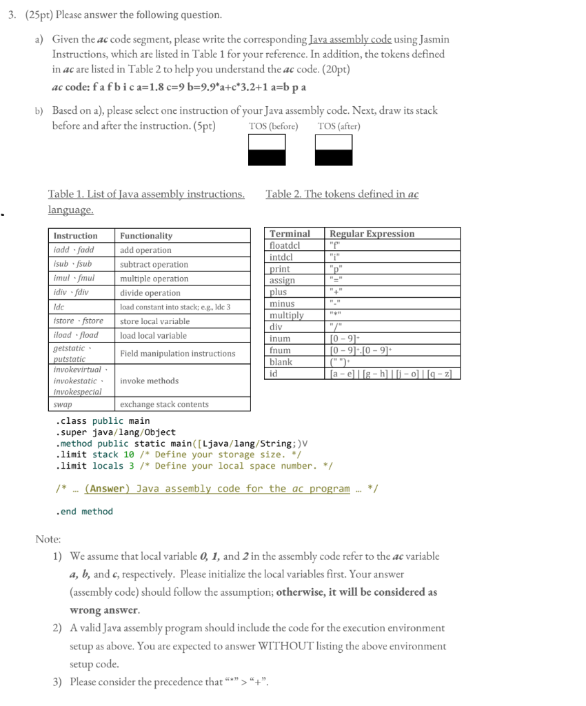 3. (25pt) Please answer the following question. a) | Chegg.com