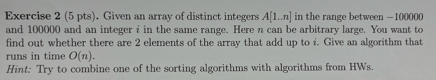 Solved Exercise 2(5pts). Given an array of distinct integers | Chegg.com