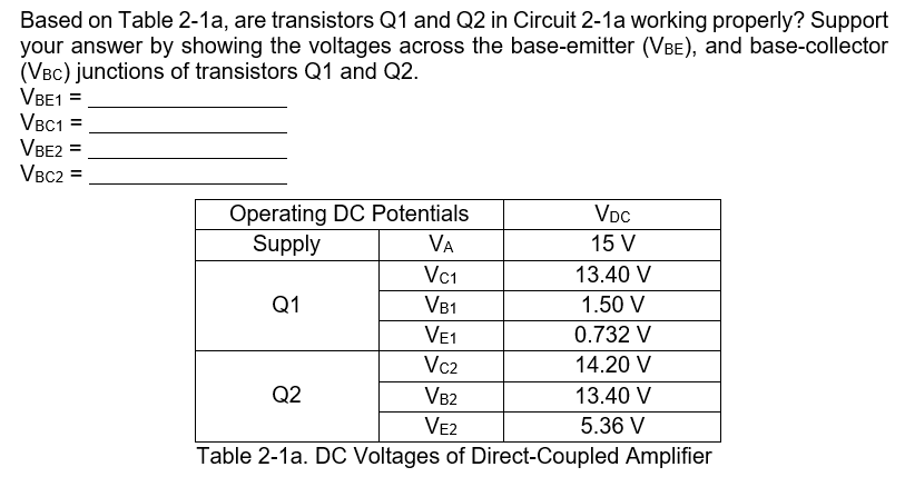 Solved = = Based on Table 2-1a, are transistors Q1 and Q2 in | Chegg.com