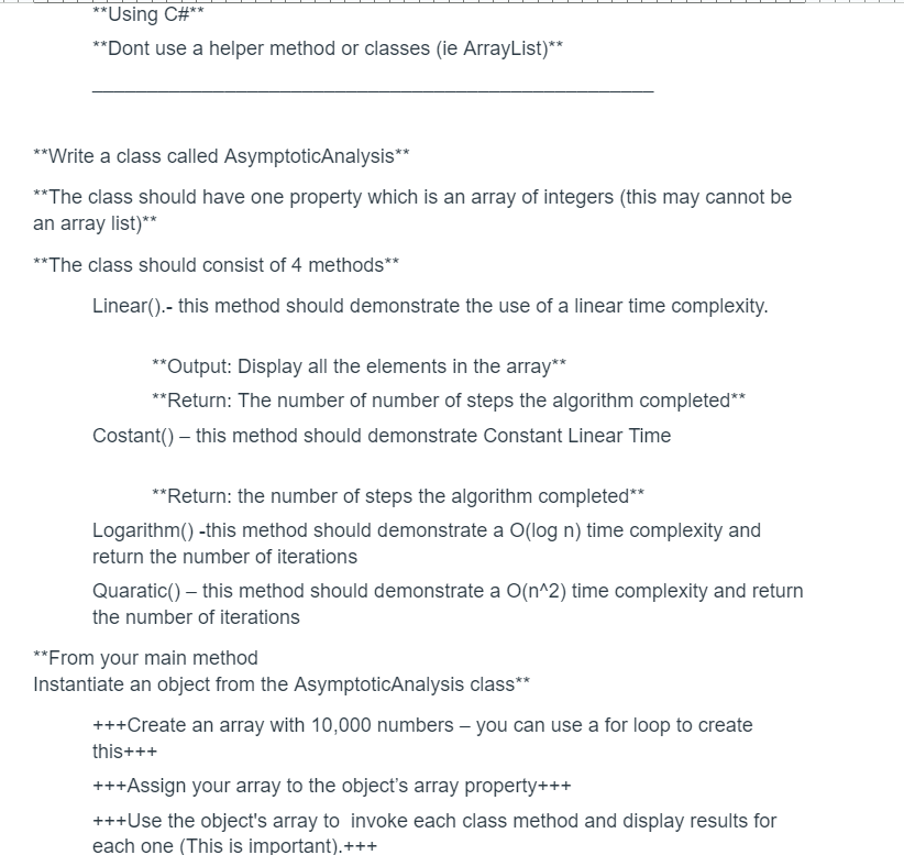 Solved "Write a class called AsymptoticAnalysis** "The class | Chegg.com
