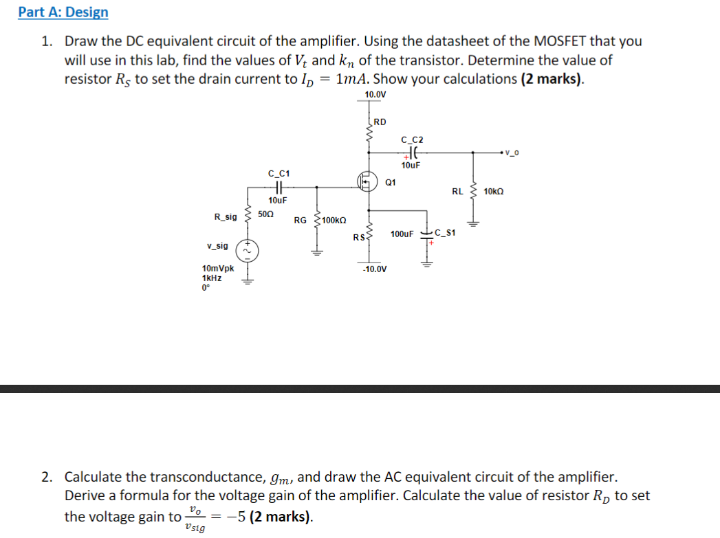 Solved Part A: Design 1. Draw the DC equivalent circuit of | Chegg.com