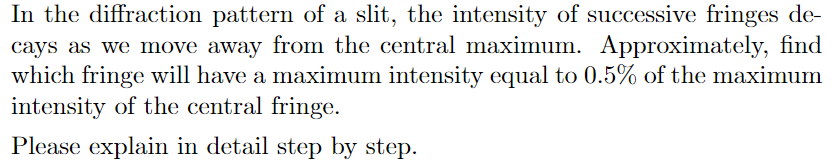 In the diffraction pattern of a slit, the intensity | Chegg.com