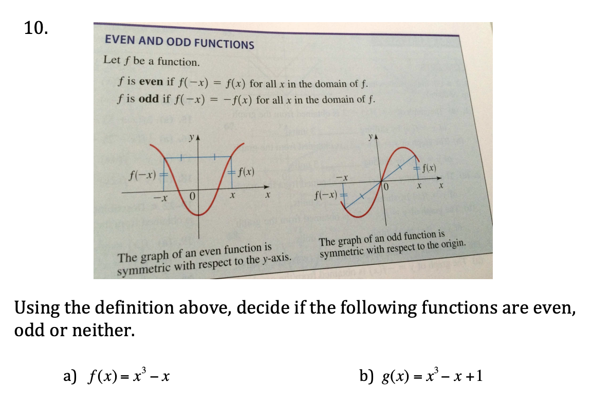 Solved 10. EVEN AND ODD FUNCTIONS Let f be a function. f is | Chegg.com