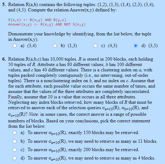 Solved 5. Relation R(a,b) contains the following tuples: | Chegg.com