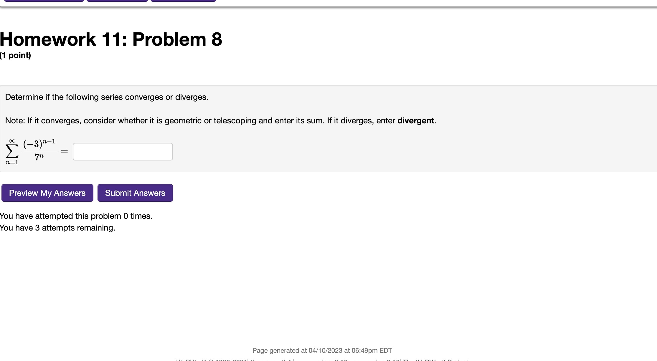 Solved Homework 11: Problem 8 (1 point) Determine if the | Chegg.com