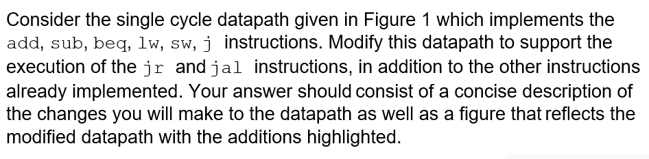Consider the single cycle datapath given in Figure 1 | Chegg.com