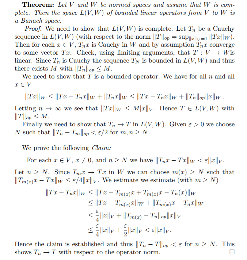 Solved Theorem: Let V and W be normed spaces and assume that | Chegg.com