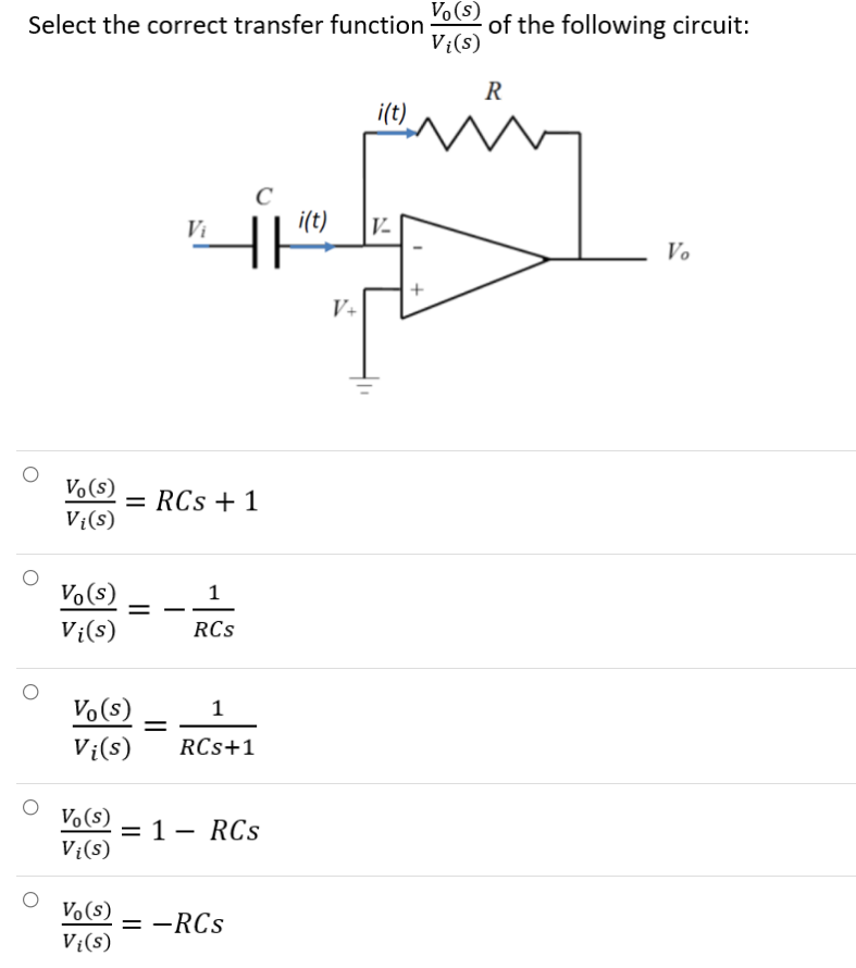 Solved V.(S) Select the correct transfer function of the | Chegg.com