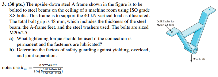 Solved 3. (30 pts.) The upside-down steel A frame shown in | Chegg.com