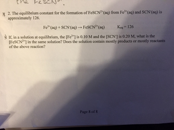 Solved The equilibrium constant for the formation of | Chegg.com